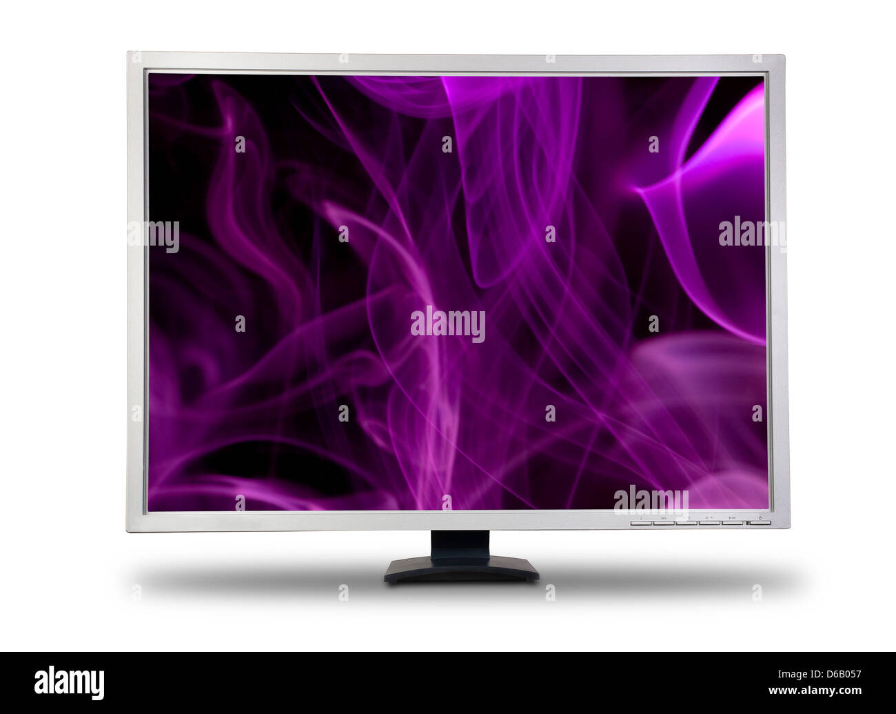 Big computer LCD monitor. With abstract magenta smoke background on ...