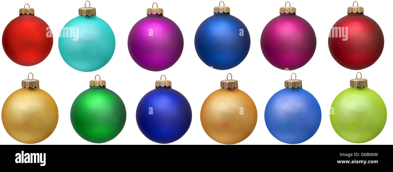 collection of colored christmas ornament . Isolated over white Stock ...