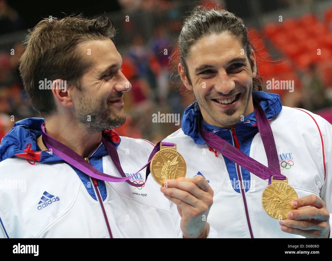 Guillaume Gille (L) and Bertrand Gille of France celebrate with their ...