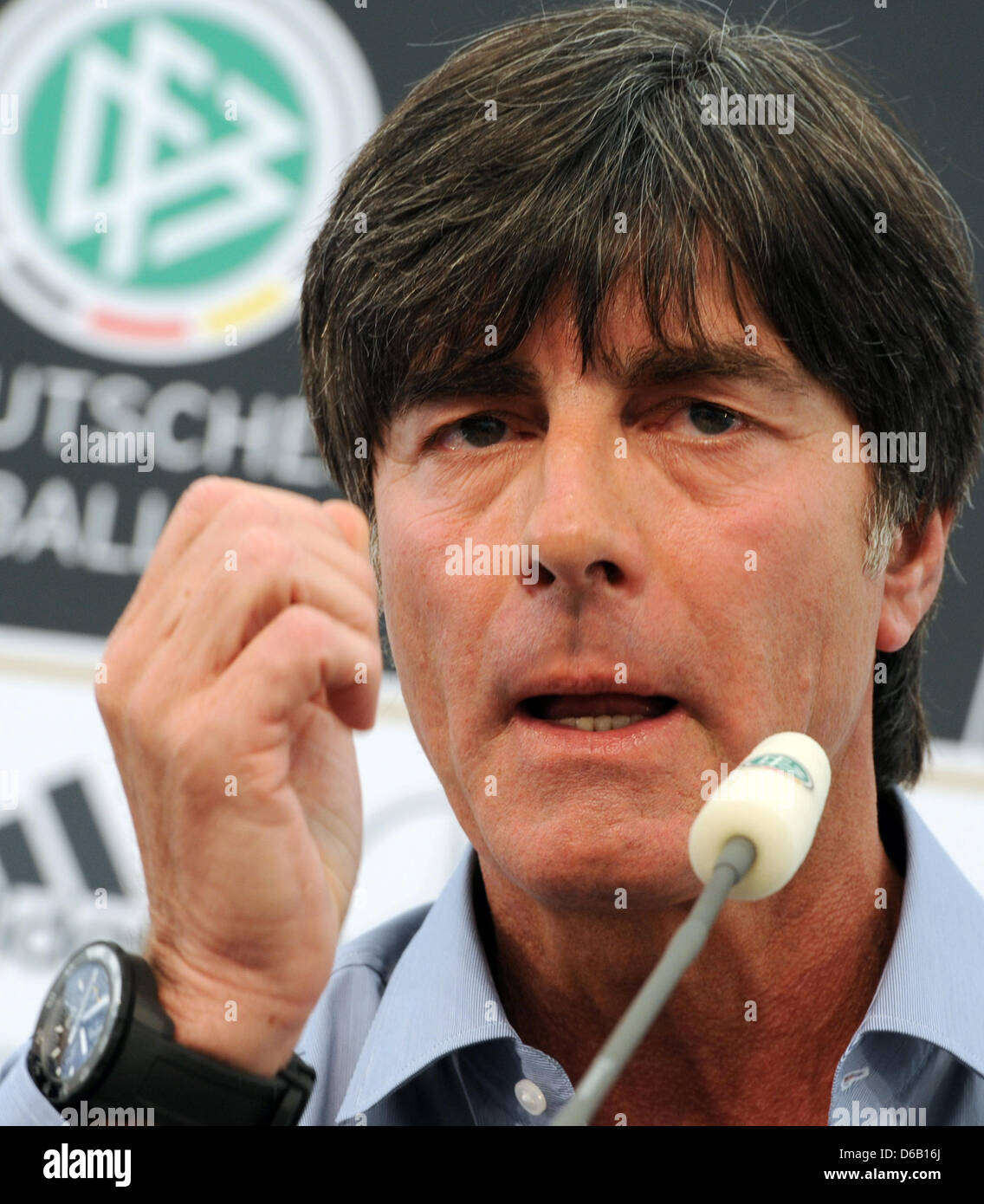 German national soccer coach Joachim Loew speaks at a press conference ...