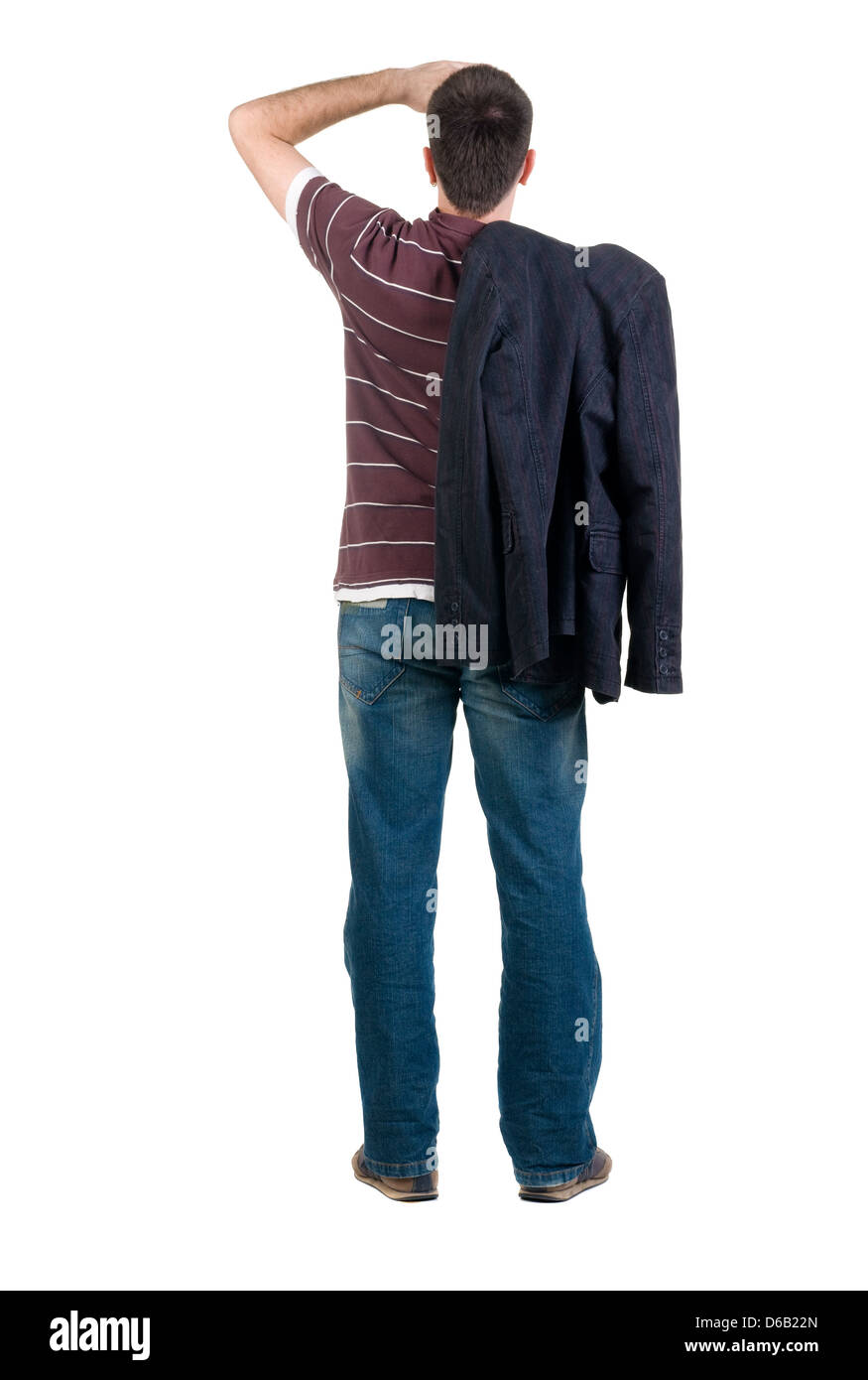 young expert looks ahead. rear view. Isolated over white Stock Photo ...