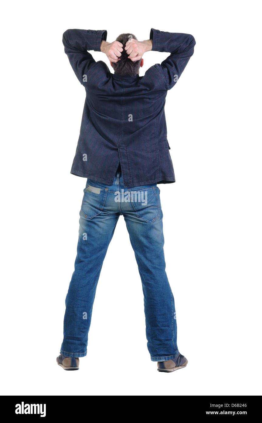 angry young man. Rear view. isolated over white Stock Photo - Alamy
