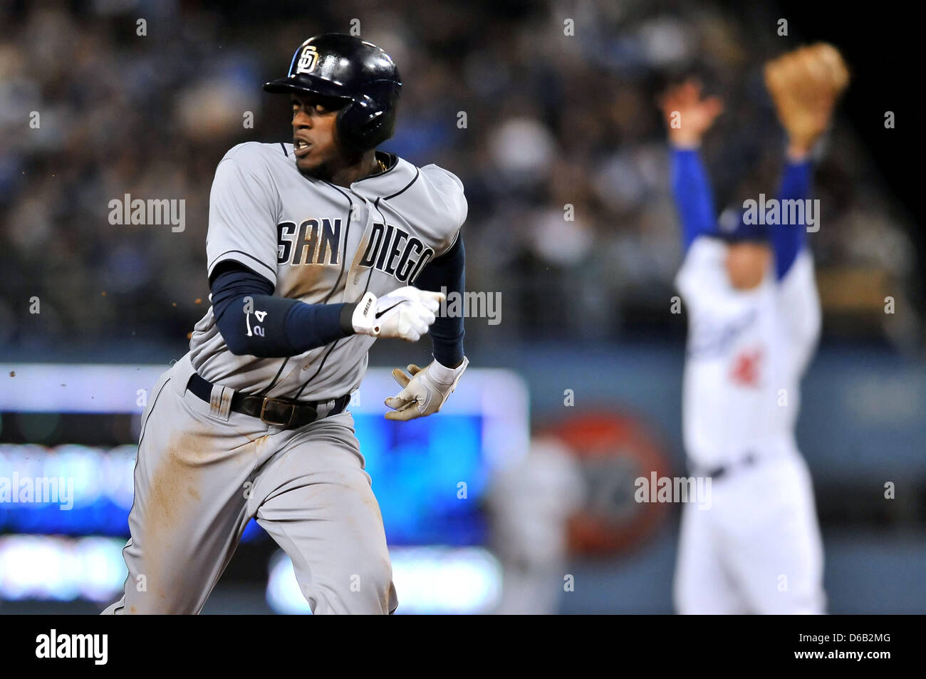 Los Angeles, CA. USA. April 15, 2013 San Diego Padres pitcher Eric ...