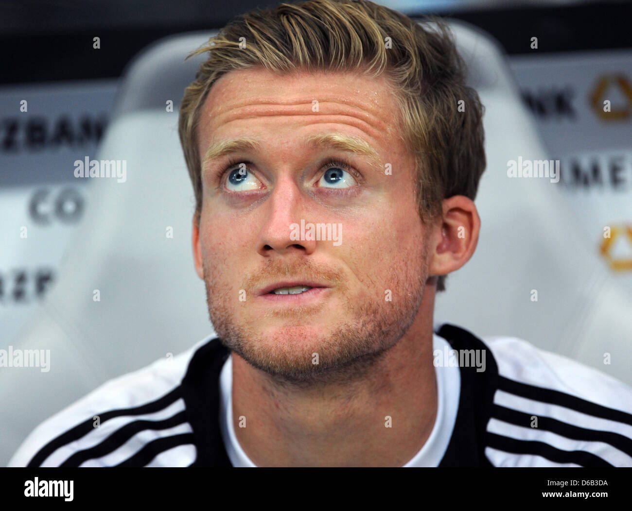 Germany's Andre Schuerrle sits on the bench during the friendly soccer ...