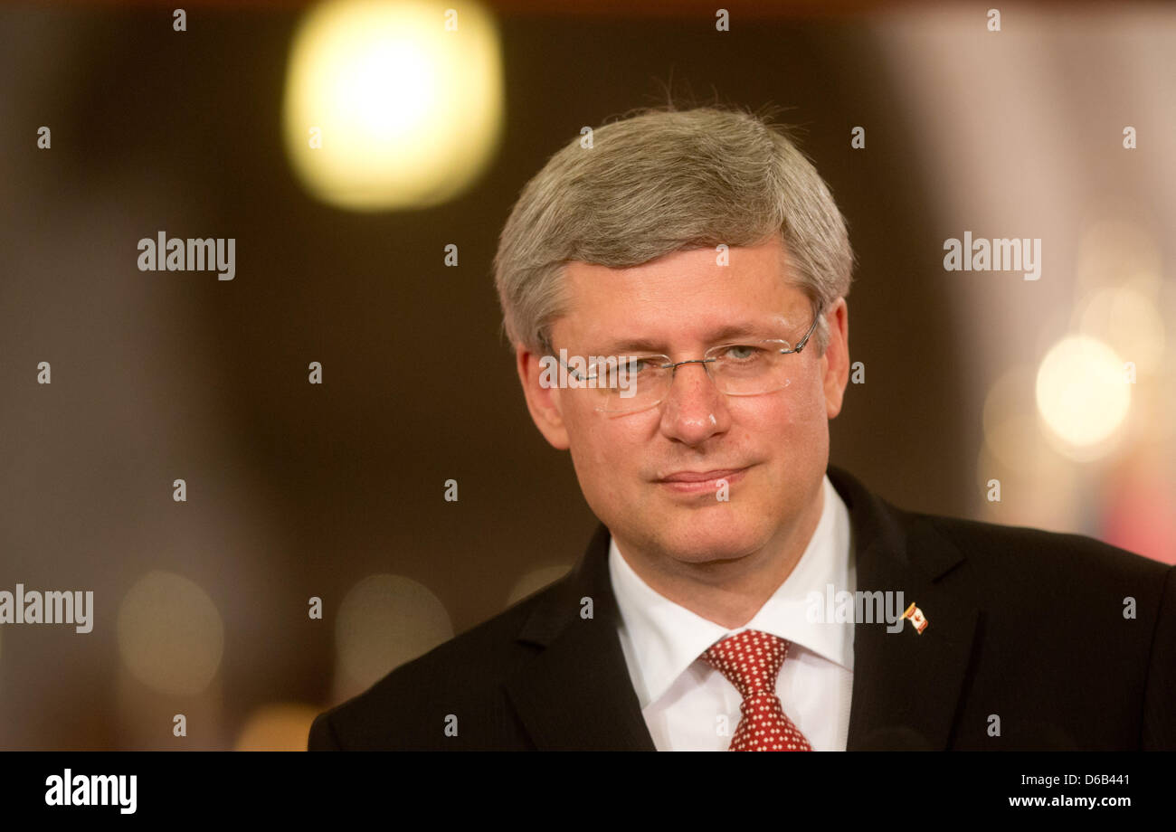 Canadian Prime Minister Stephen Harper speaks at a press conference at ...