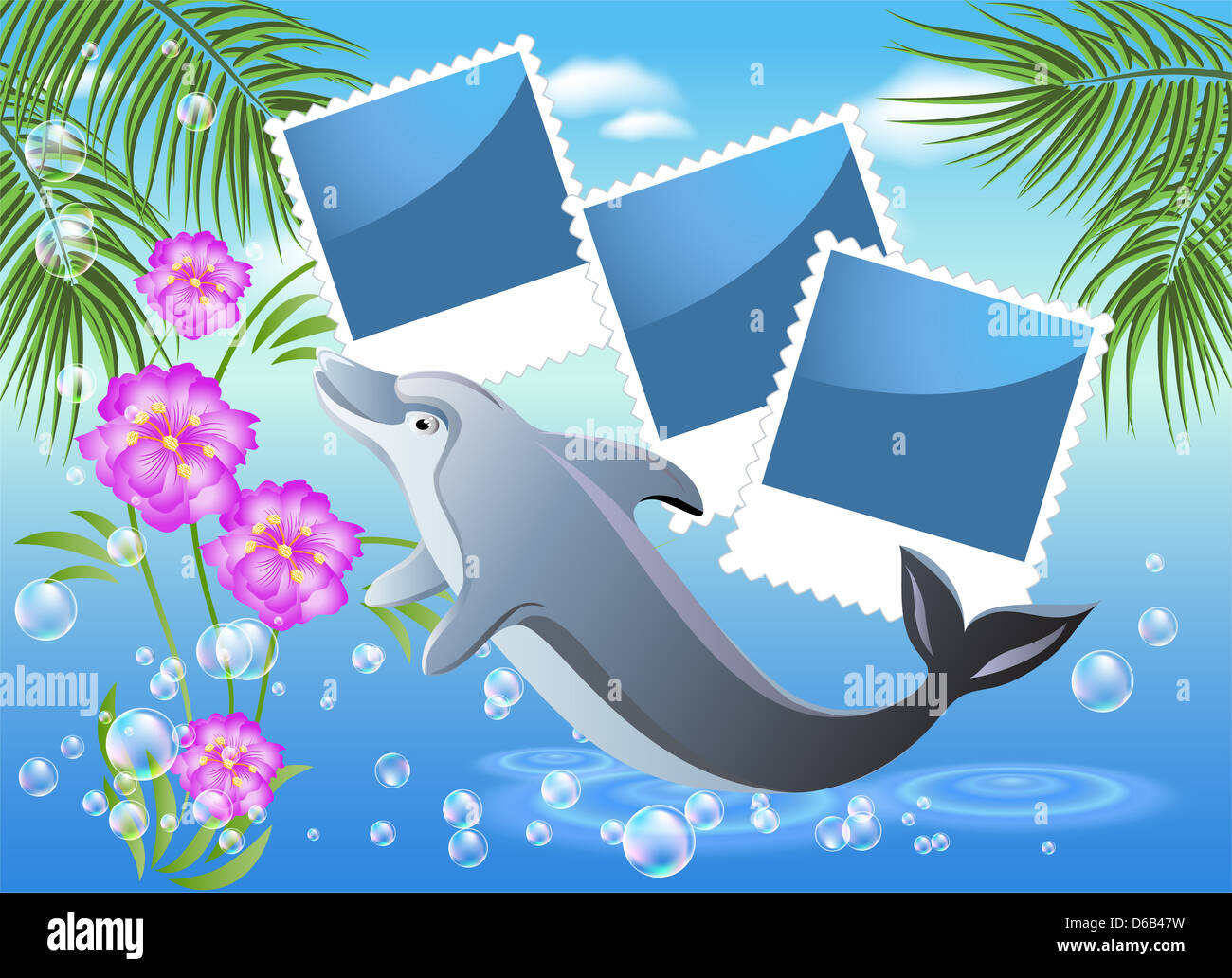 Palm, dolphin and photo frames Stock Photo - Alamy