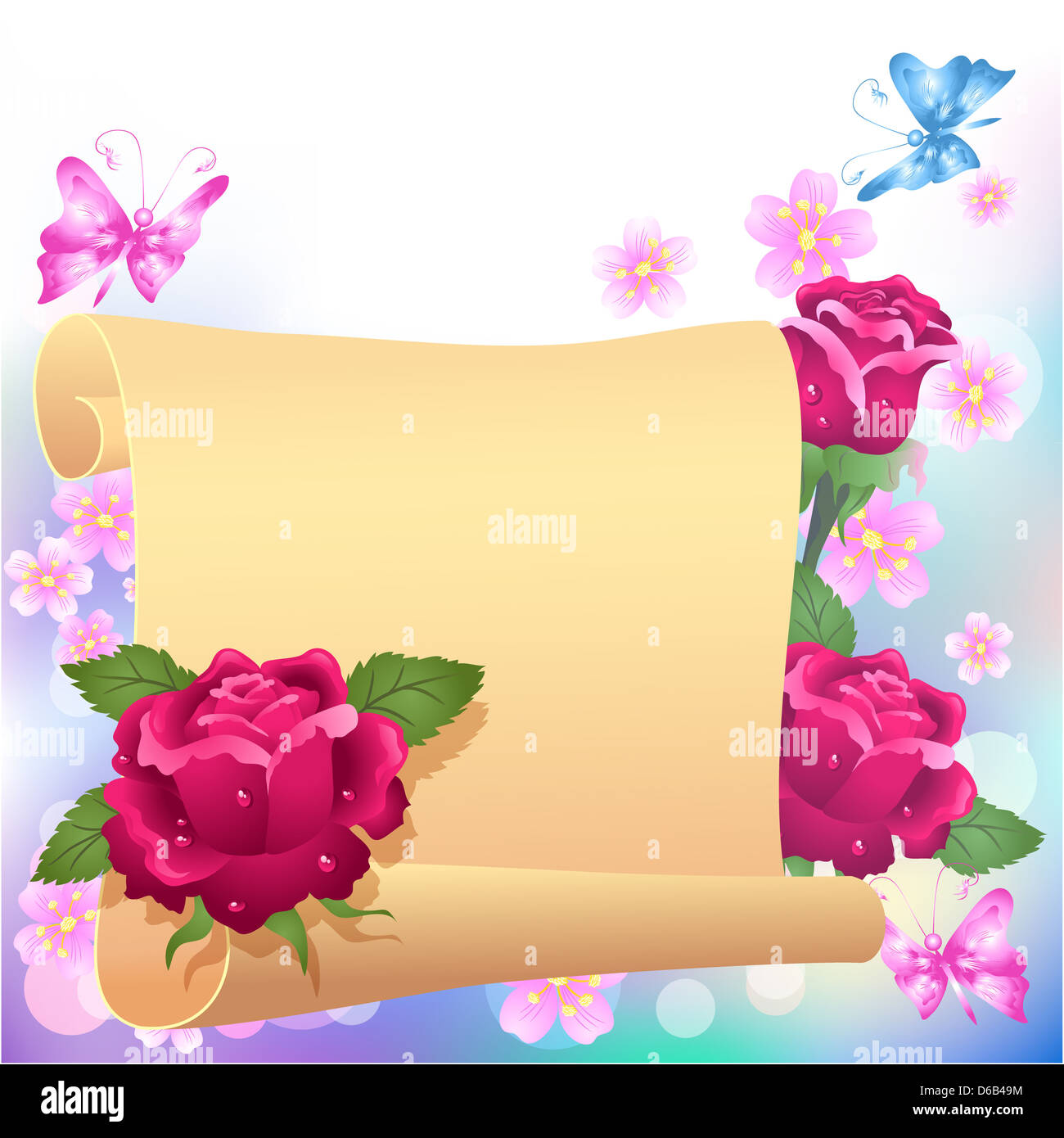 Folded parchment for your text and roses Stock Photo - Alamy