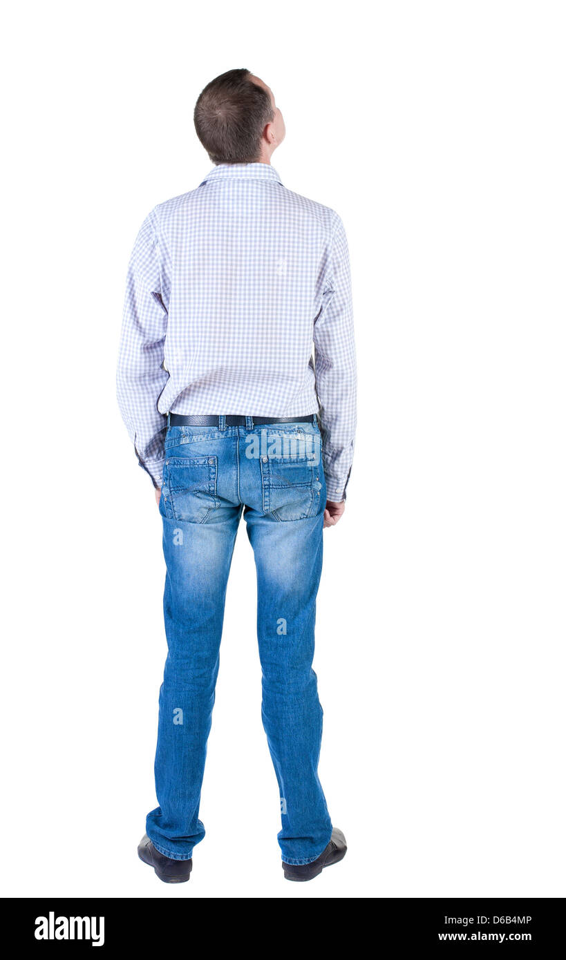 young expert looks ahead. rear view. Isolated over white Stock Photo ...