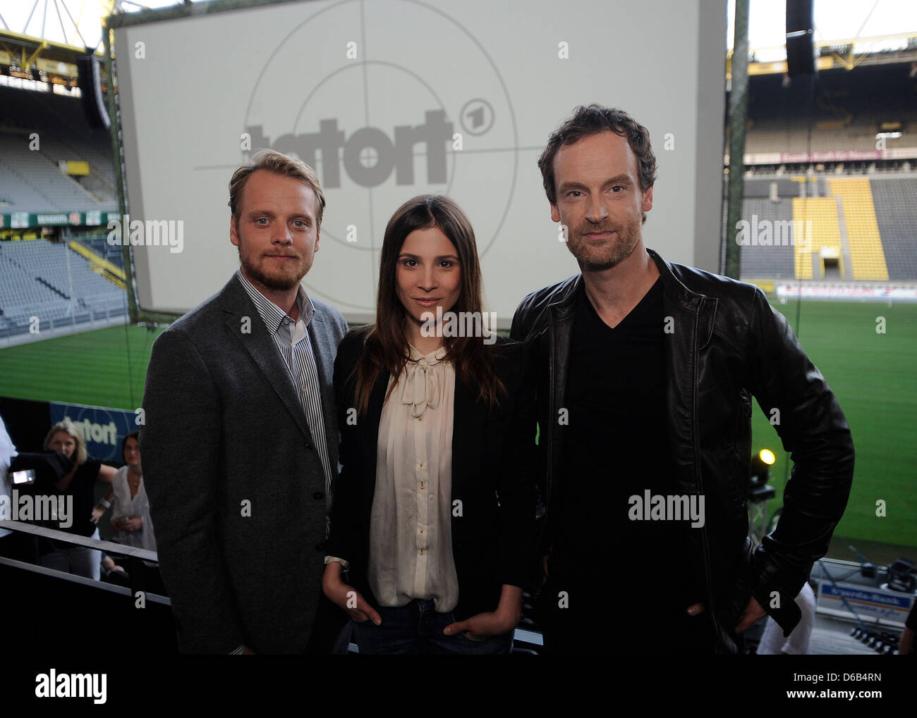 Actors Stefan Konarske, Aylin Tezel and Joerg Hartmann (L-R) pose for ...