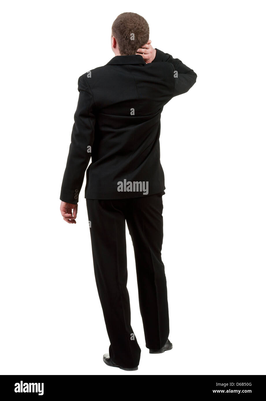 Back view of thinking business man. Thoughtful adult businessman in ...