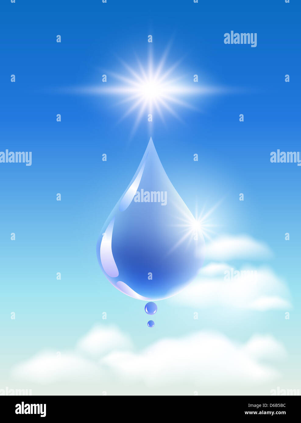 Drop of water in the clouds and sunshine. Symbol of clean water Stock ...