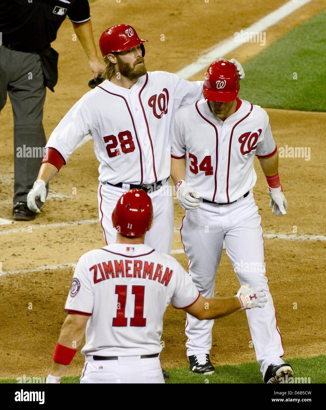 Washington right fielder Jayson Werth (28) congratulates center fielder ...