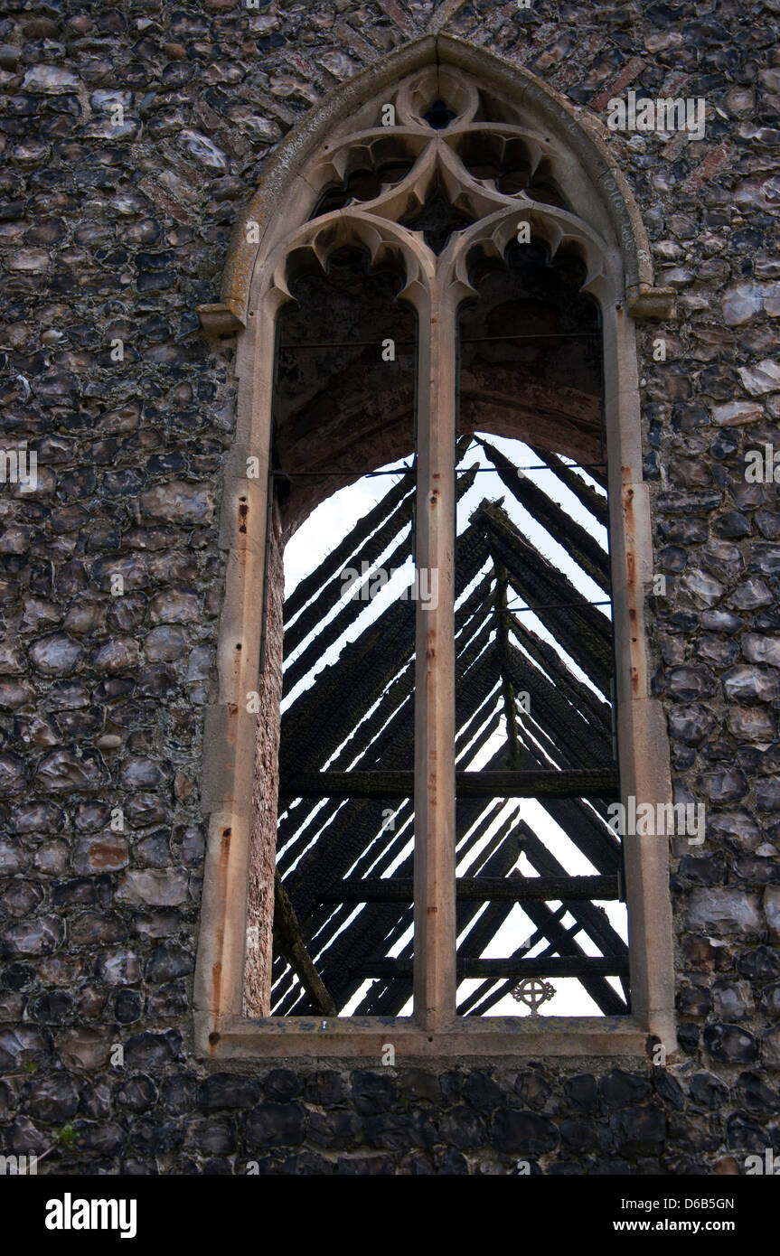 Church ruined by fire St Wandregesilius Bixley Norfolk Stock Photo - Alamy
