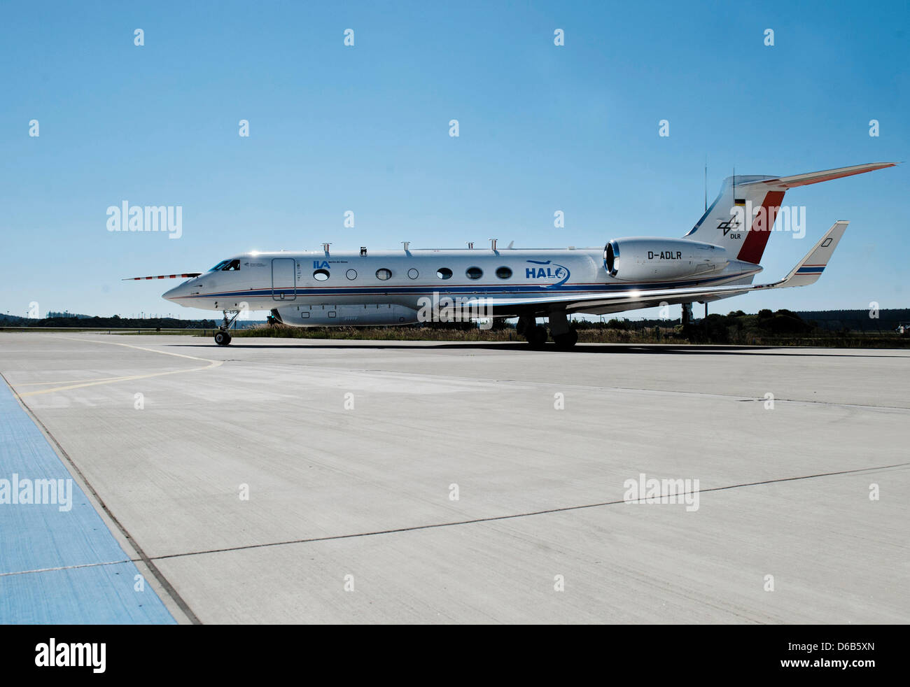 The German high-altitude research aircraft 'Halo' stands on a runway of ...