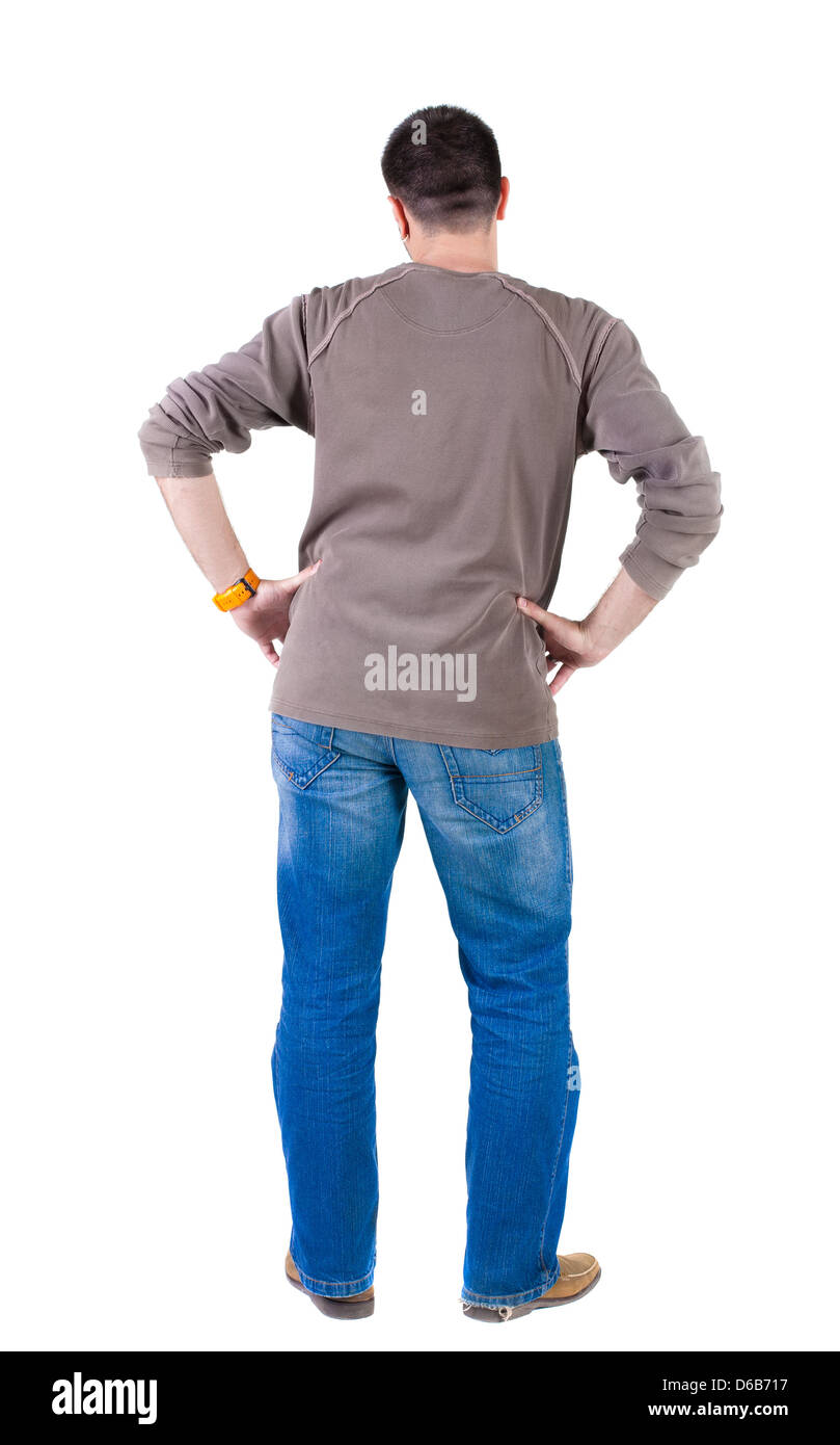 young expert looks ahead. rear view. Isolated over white Stock Photo ...