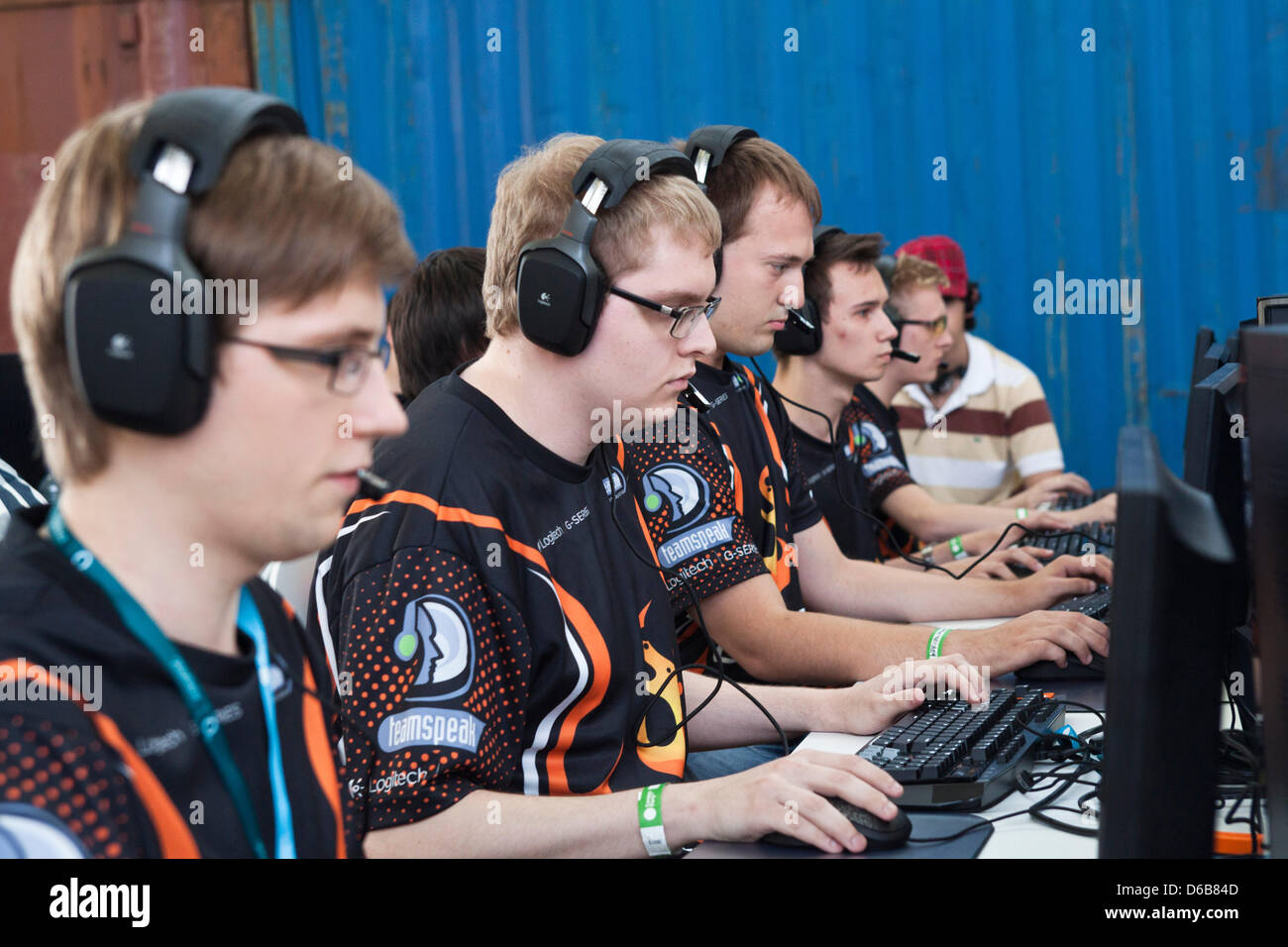 Visitors use computers at the Campus Party Europe in Berlin, Germany ...