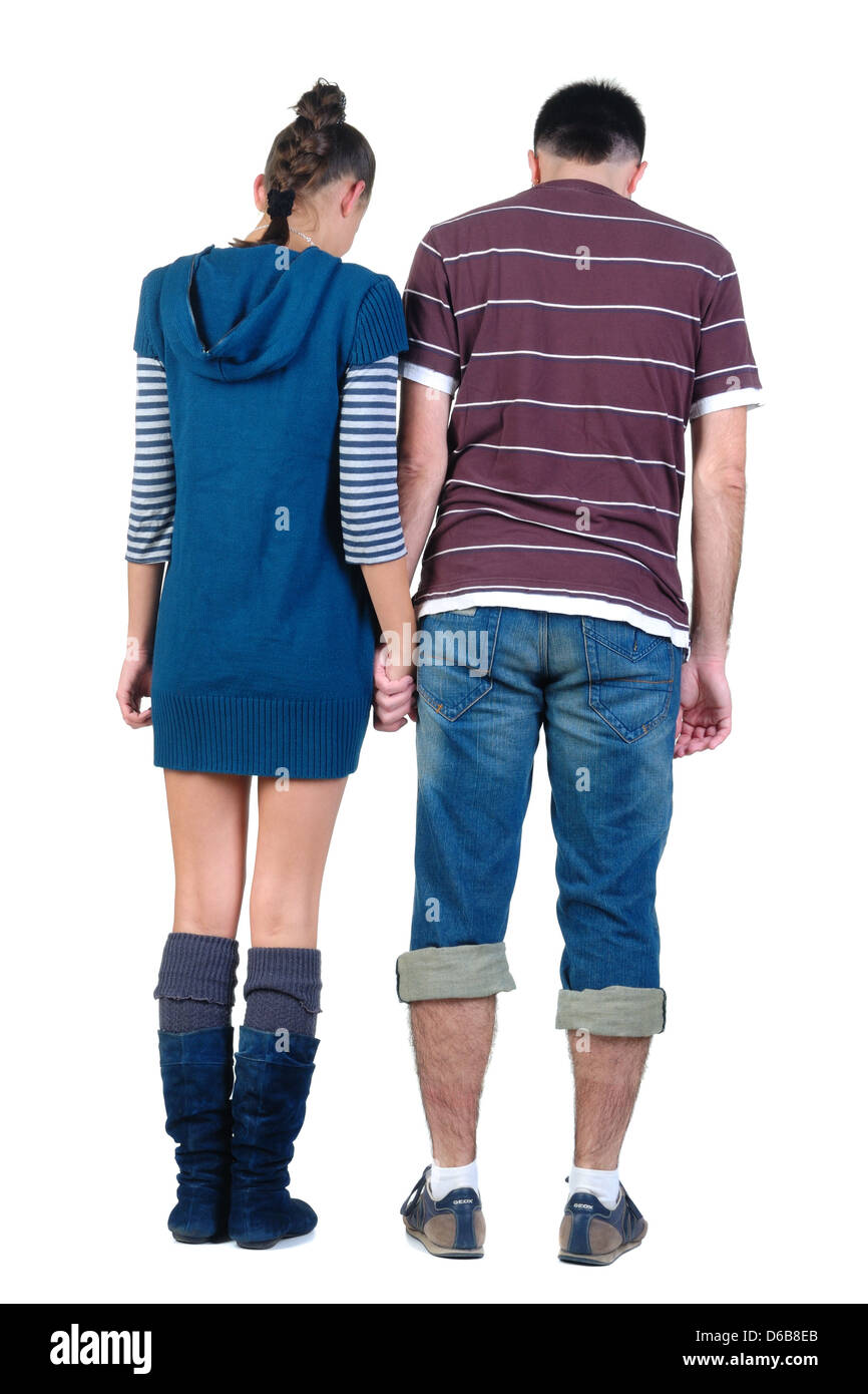 Sad young pair. Rear view. Isolated over white Stock Photo - Alamy