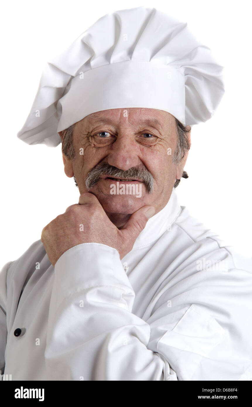 chef in his 50s with white working uniform Stock Photo - Alamy