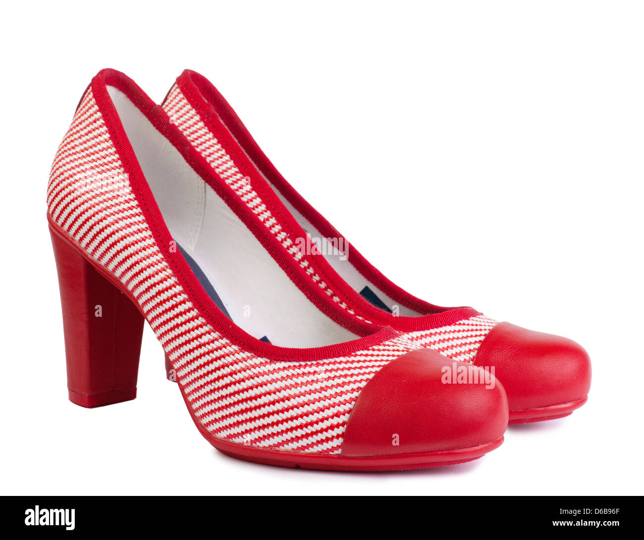 Fashionable women's high heel shoes. Pair of striped red shoes ...