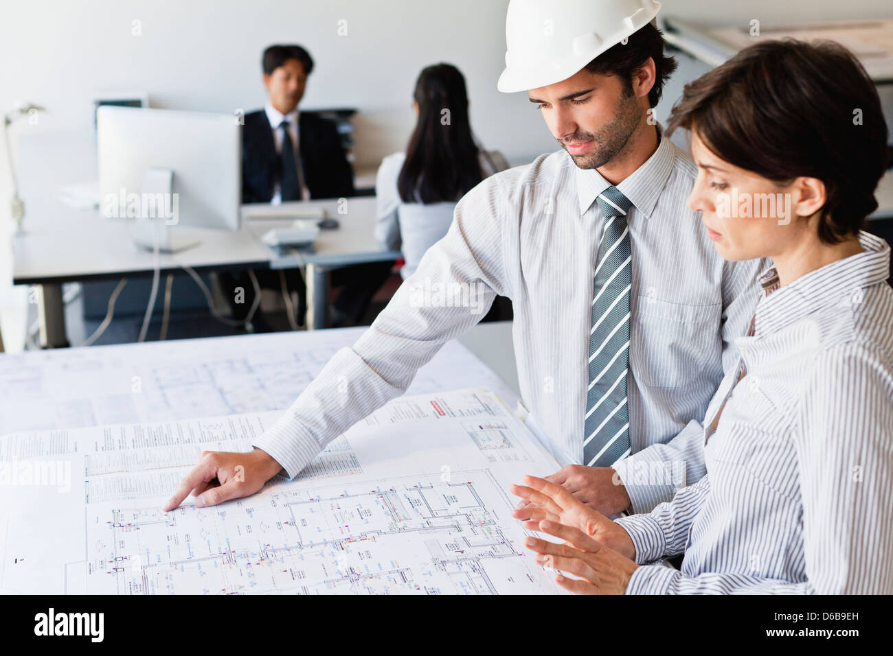Business people reading blueprints Stock Photo - Alamy
