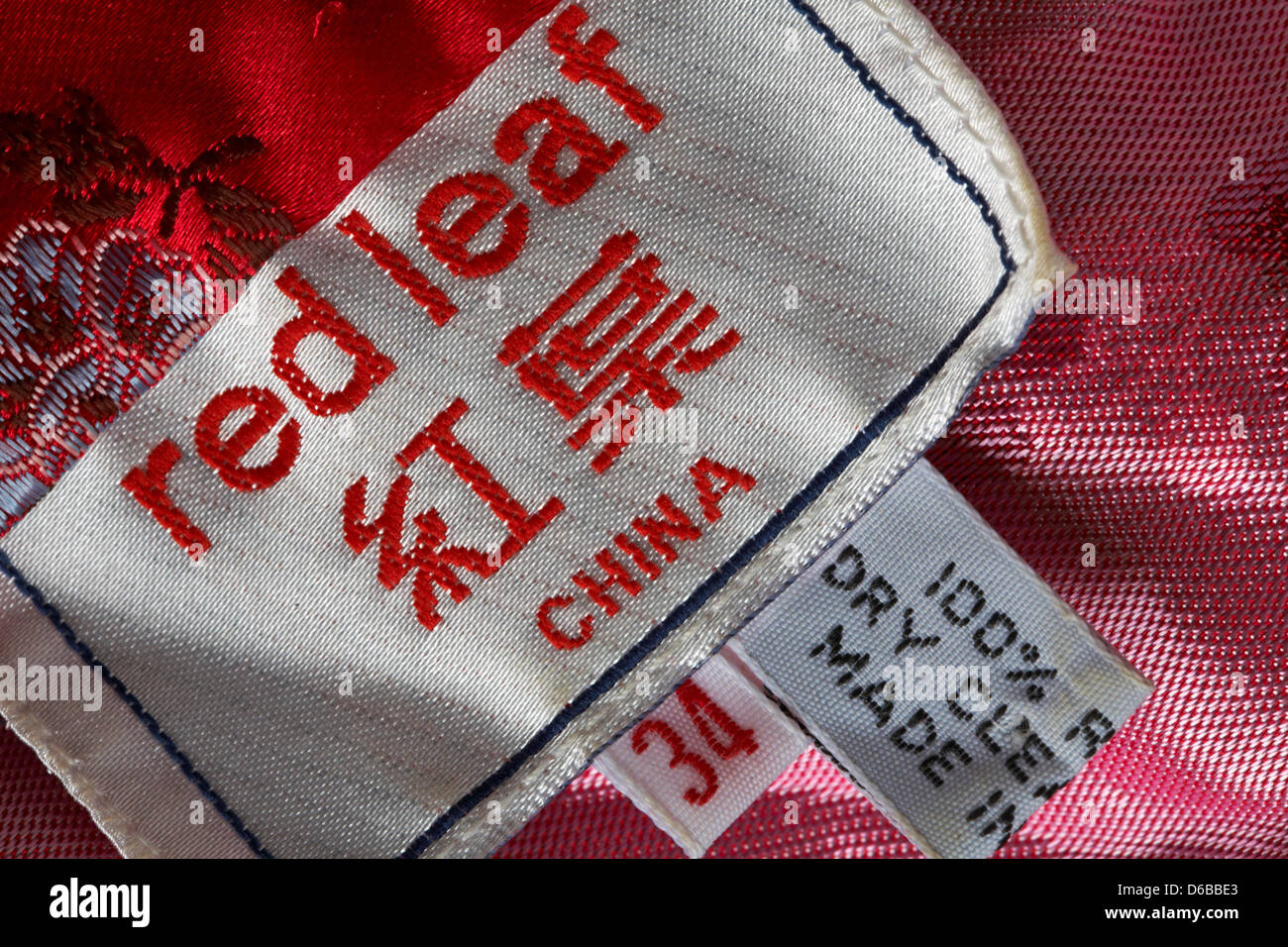 label in garment - red leaf China 34 Stock Photo - Alamy