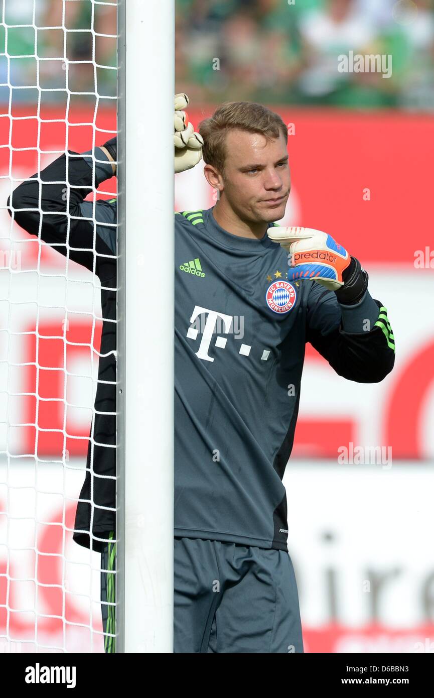 Munich's goalkeeper Manuel Neuer gestures during the German Bundesliga ...