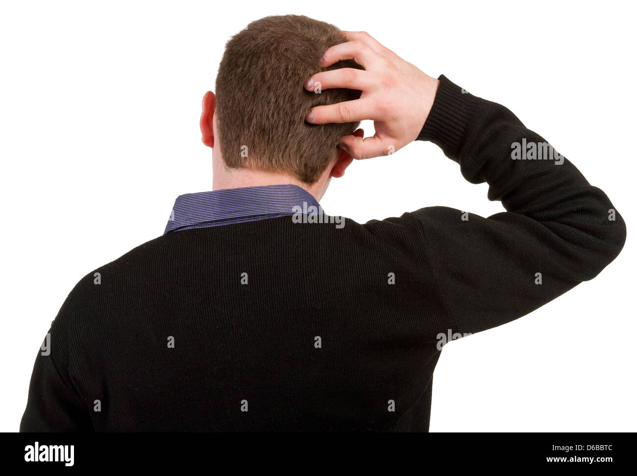 Back view of thinking business man. Close up. Gesticulating adult ...
