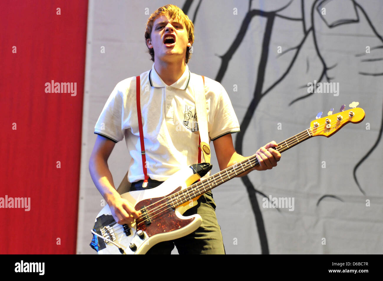 Bassiat and singer Till Brummer of the German band Kraftklub performs ...