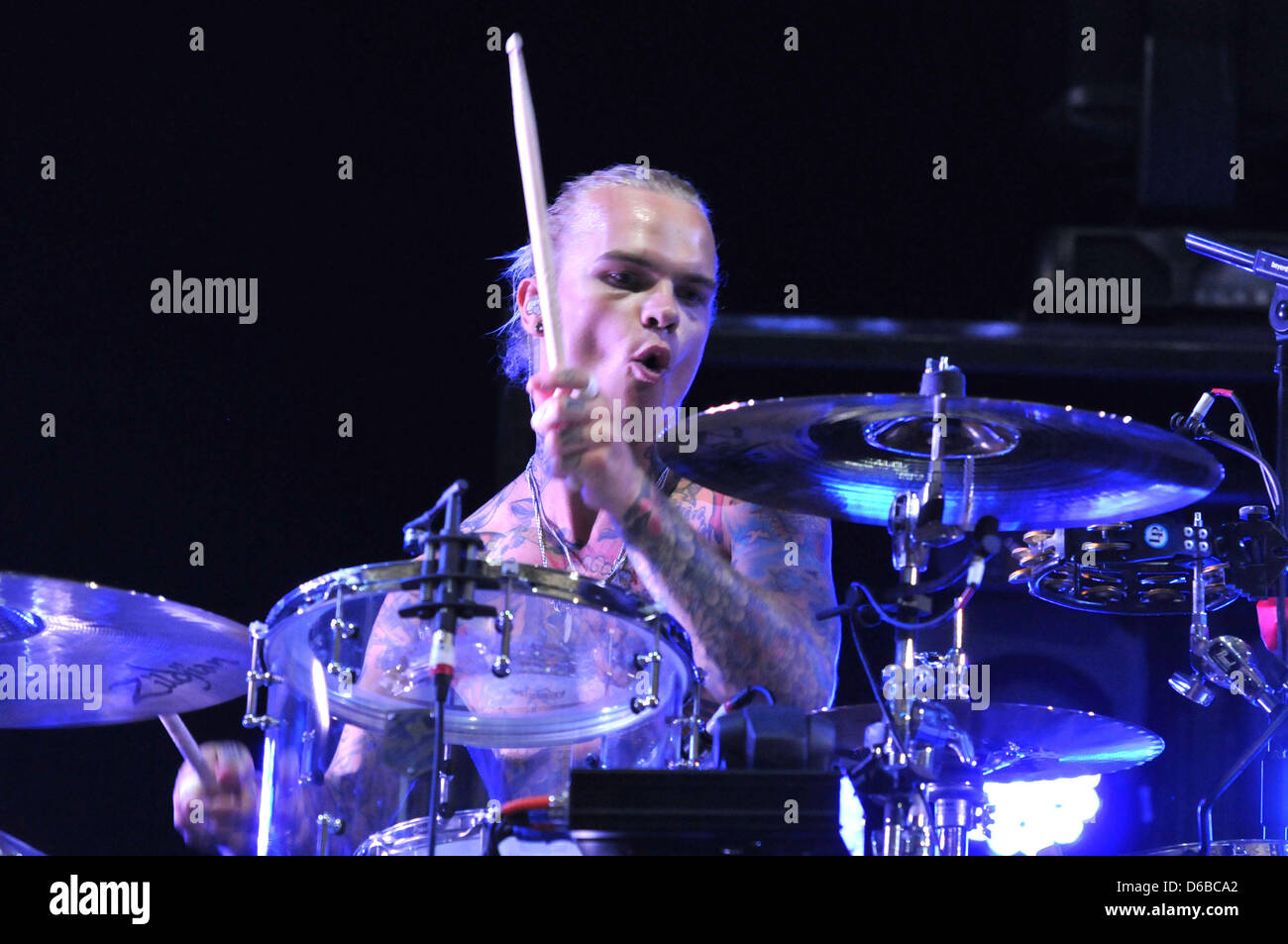 Drummer Steven Forrest of the British band Placebo performs on stage at ...