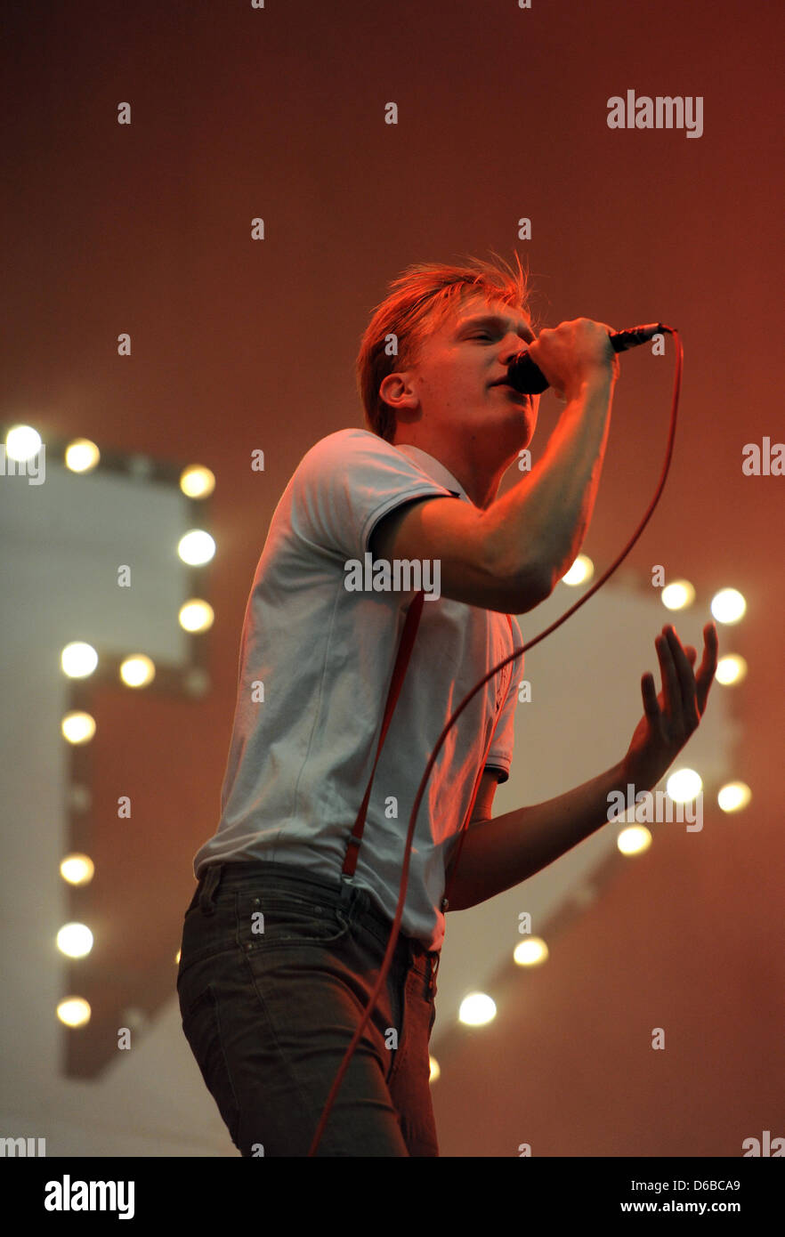 Singer Felix Brummer of the German band Kraftklub performs on stage at ...