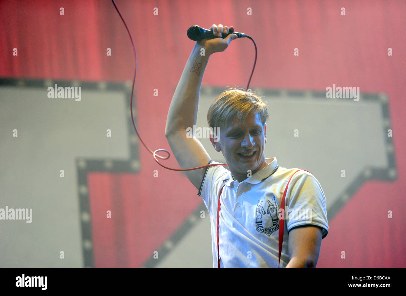 Singer Felix Brummer of the German band Kraftklub performs on stage at ...