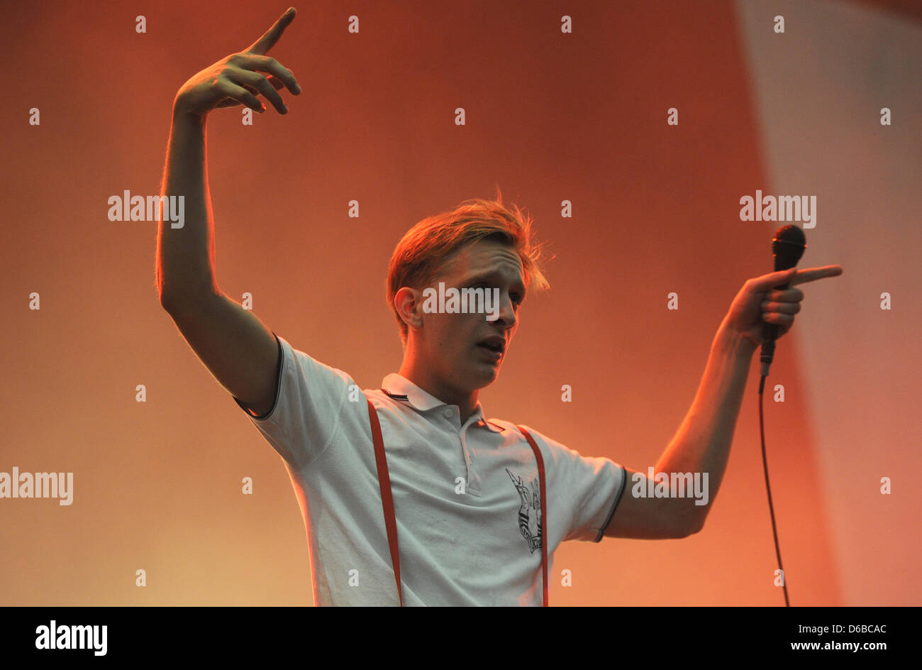 Singer Felix Brummer of the German band Kraftklub performs on stage at ...