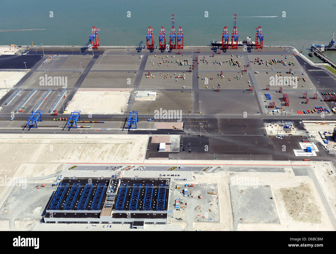 Aerial view of the JadeWeserPort in Wilhelmshaven at the Jade Bight ...