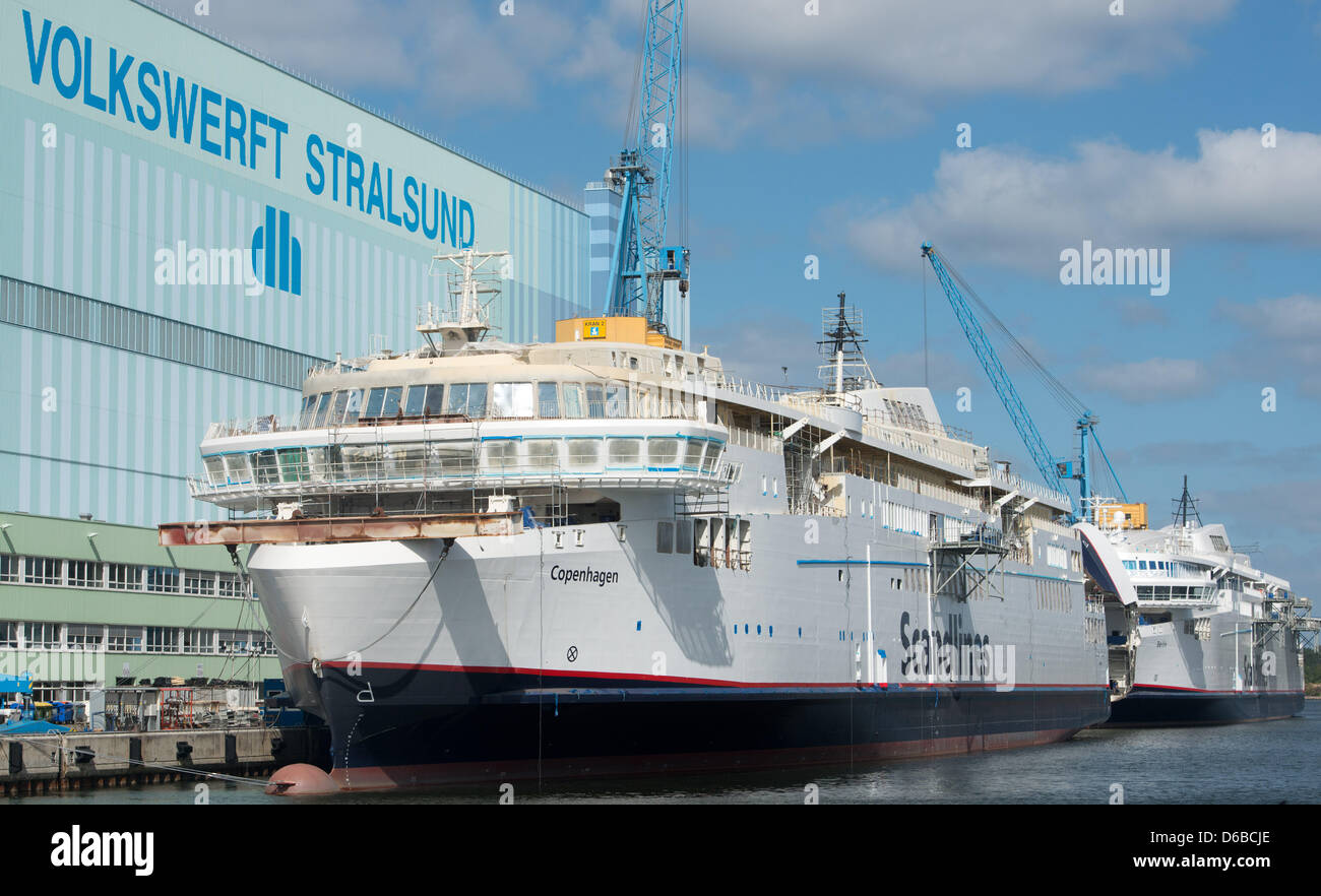 View of the the Scandlines ferries 'Copenhagen' (L) and 'Berlin' at the ...