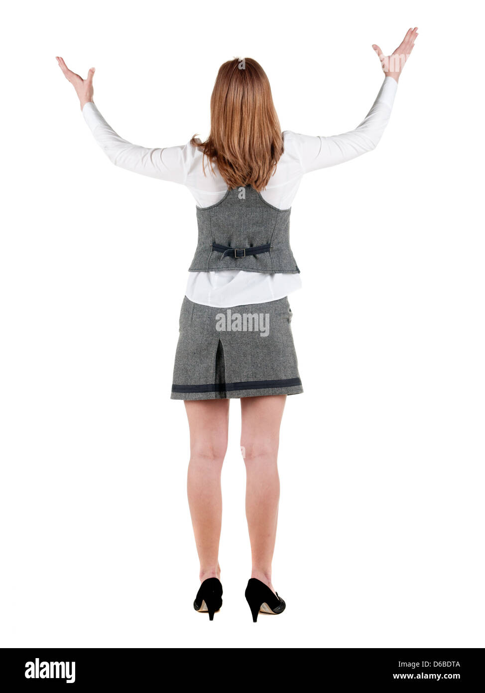 Back view of shocked business woman in dress .upset young girl. Rear ...