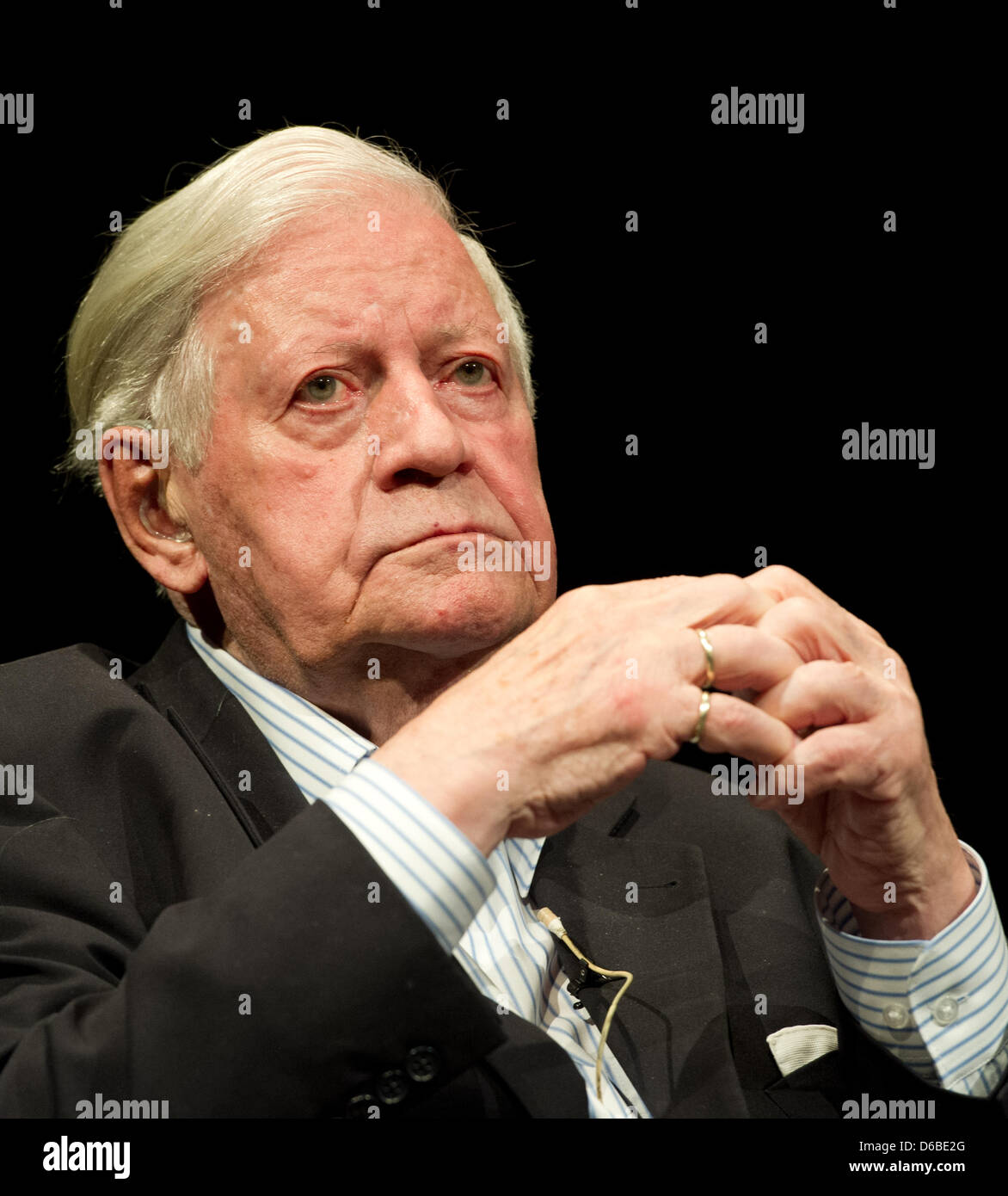Former German Chancellor Helmut Schmidt (SPD) sits on stage at the sold ...