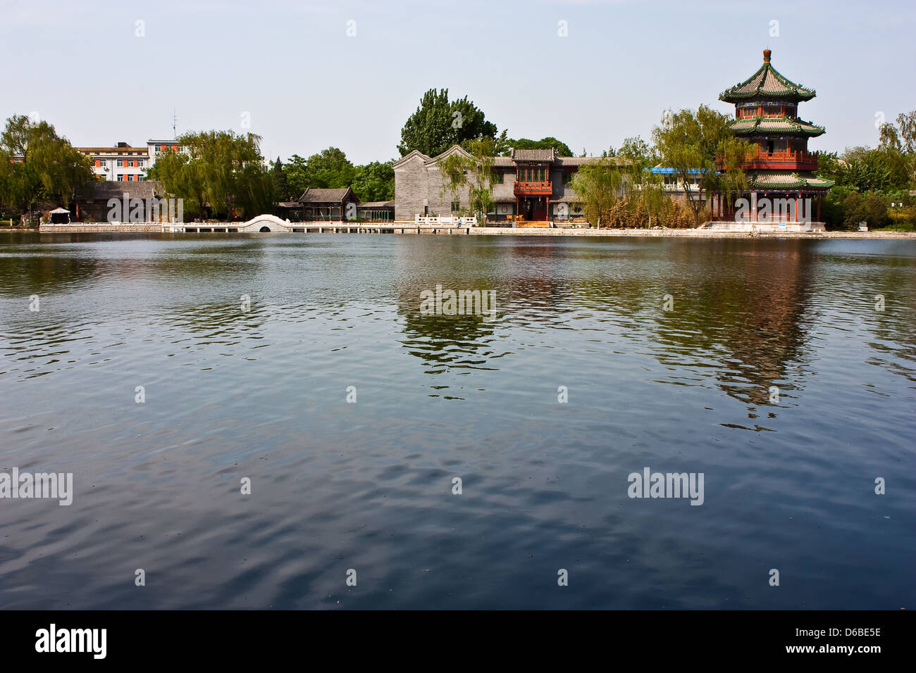 Chinese tower and lake Stock Photo - Alamy