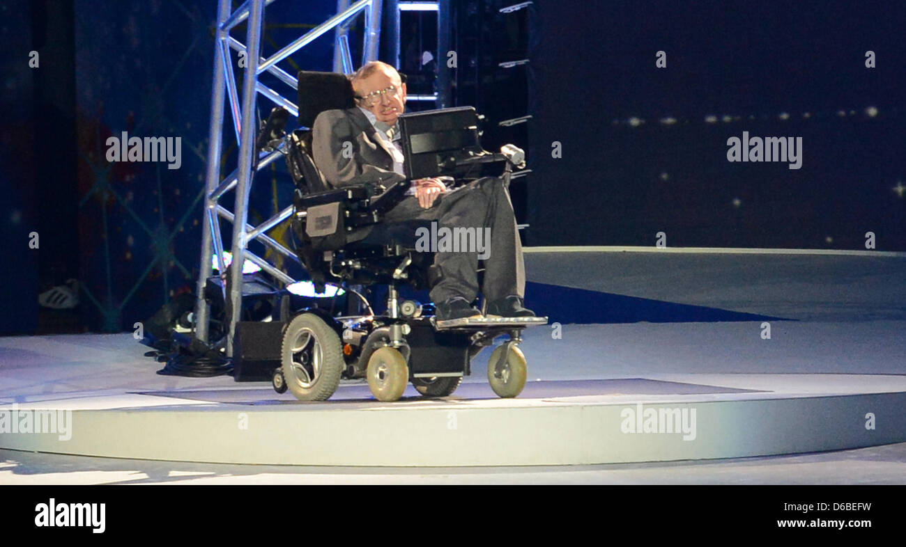 Stephen Hawking is seen during the Opening Ceremony of the London 2012 ...