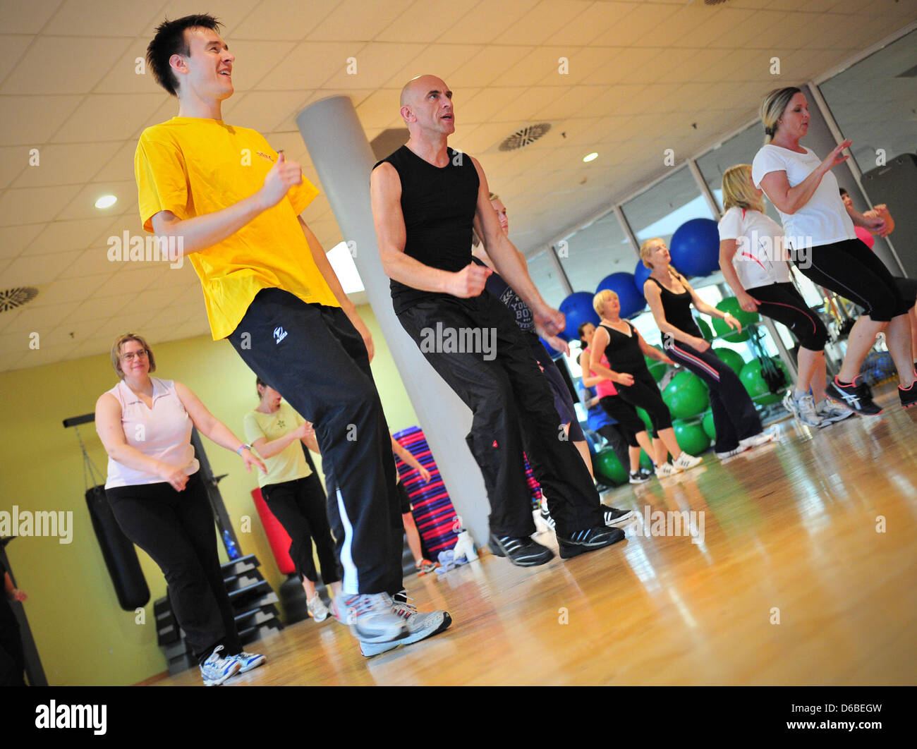 Sascha (L-R) and Hans-Ulrich dance Zumba at the Fitness Lifestyle Club ...