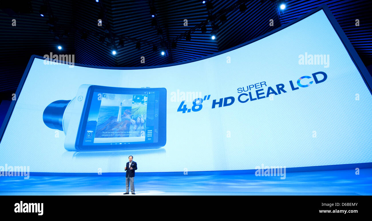 Samsung's mobile chief JK Shin holds a presentation during the IFA ...
