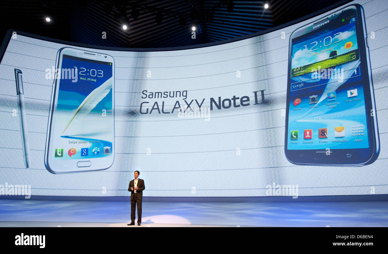 Samsung's deputy mobile chief Jean-Daniel Ayme holds a presentation on ...