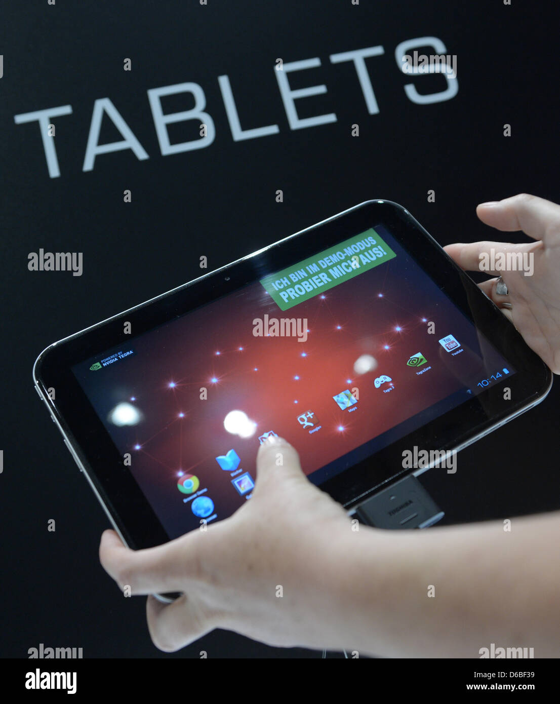 A Toshiba tablet is presented during the second press day at the IFA ...
