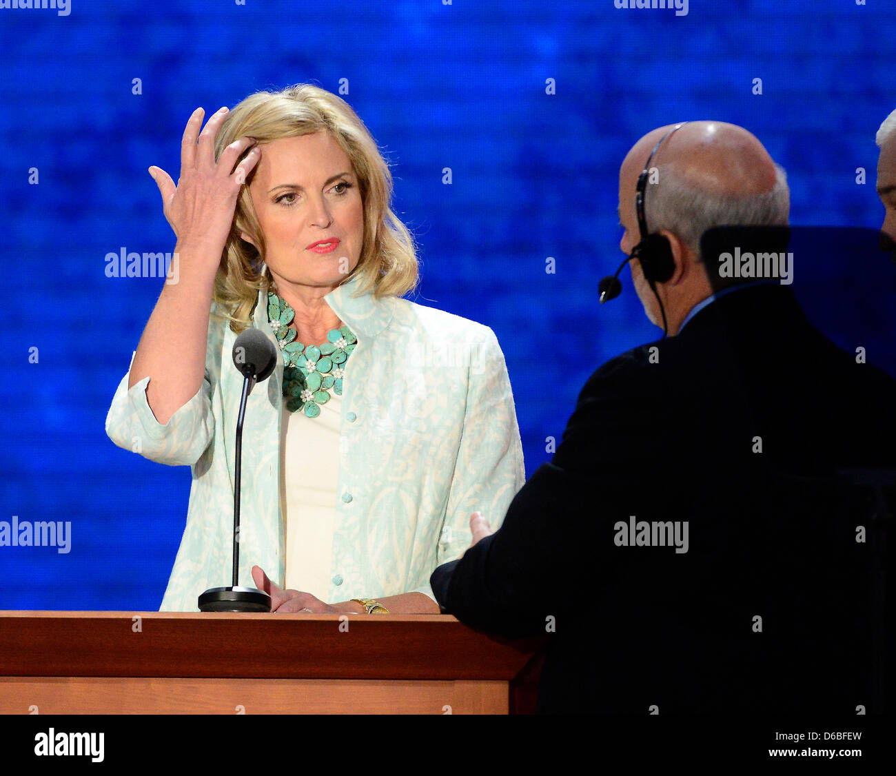 Anne Romney participates in a microphone check prior to the start of ...