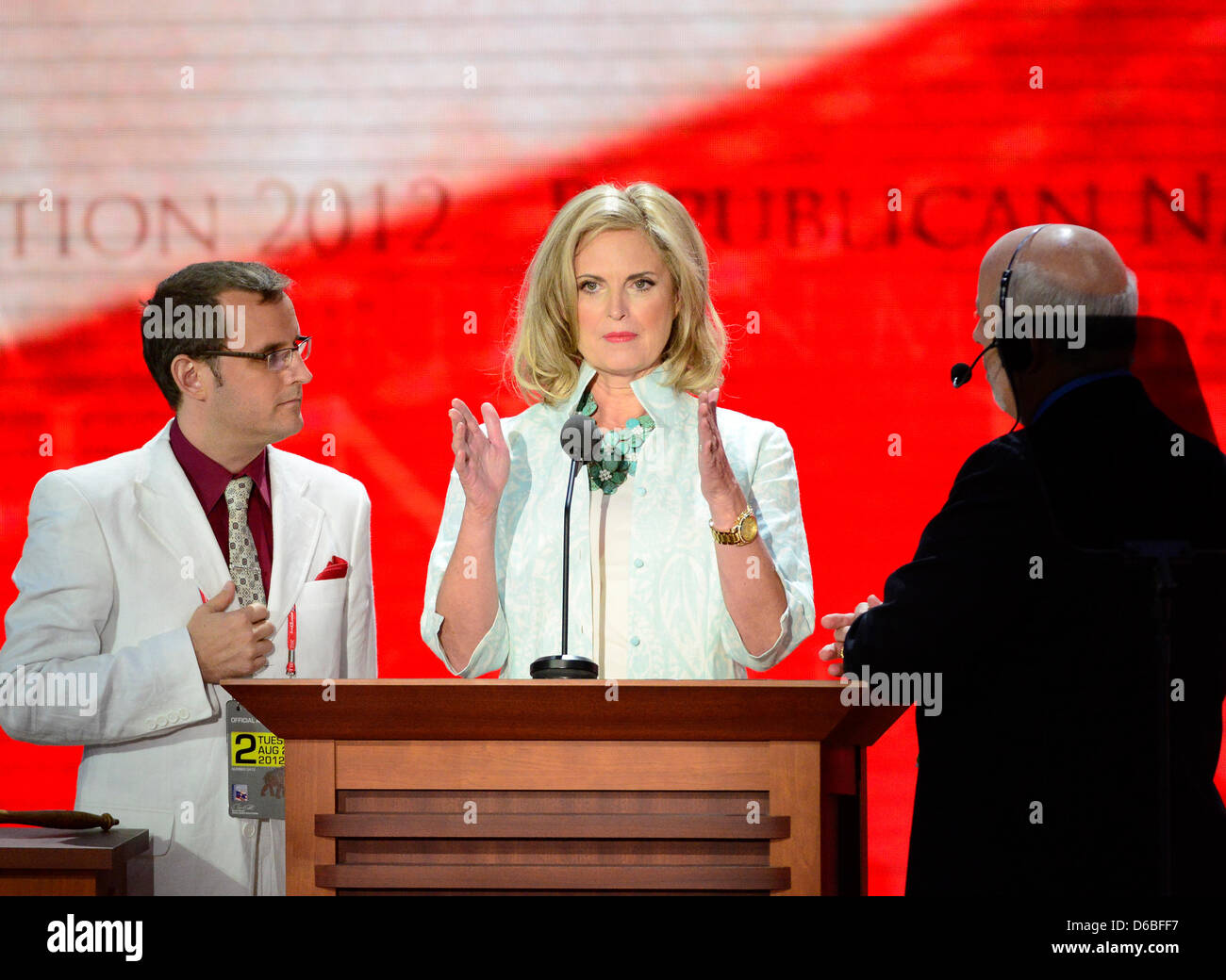 Anne Romney participates in a microphone check prior to the start of ...