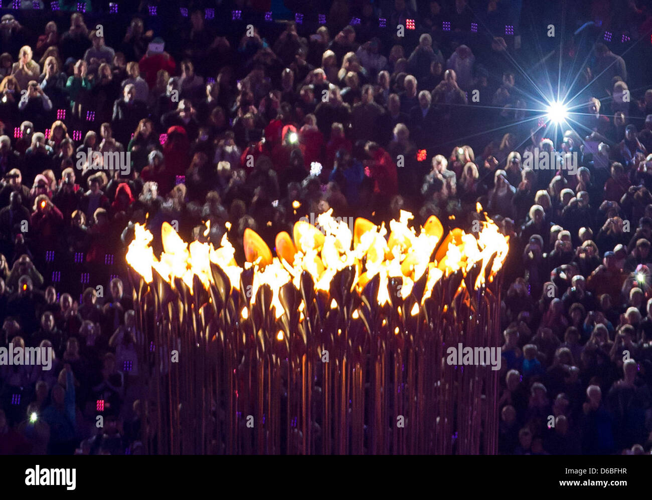 The burning cauldron is seen during the Opening Ceremony of the London ...