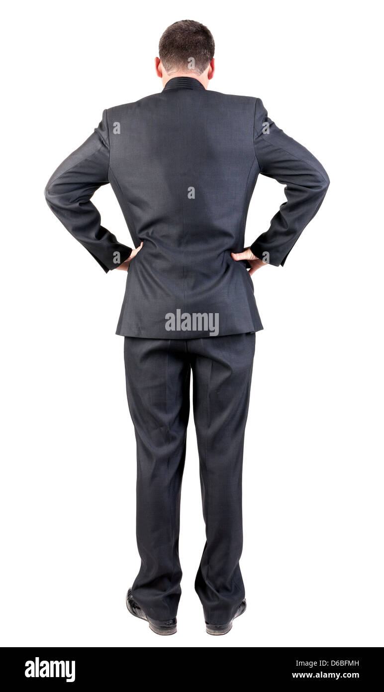 Back view of adult business man. Businessman in black suit. Rear view ...