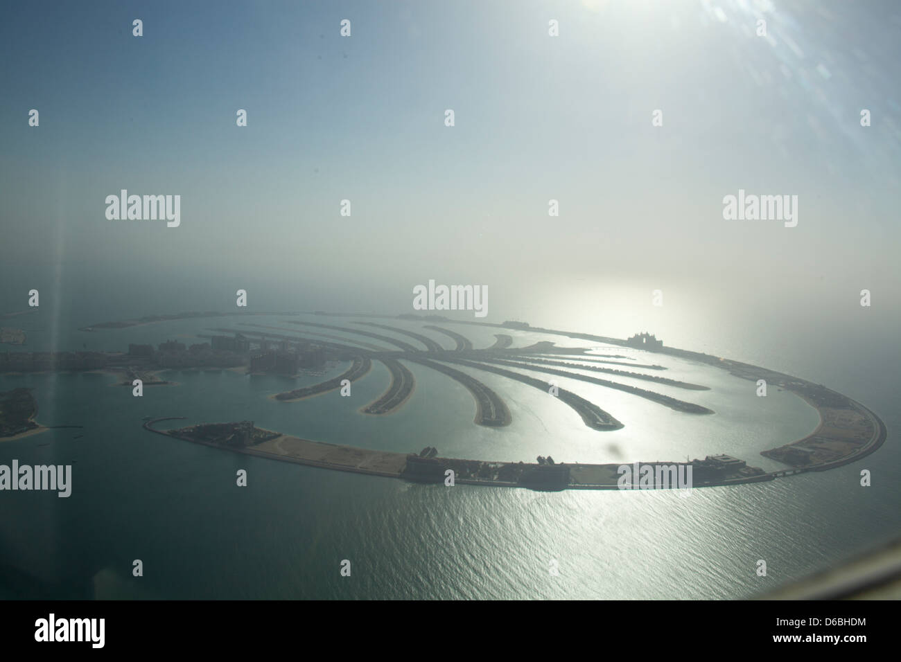 Dubai's Palm development captured from the window of a sea plane Stock ...