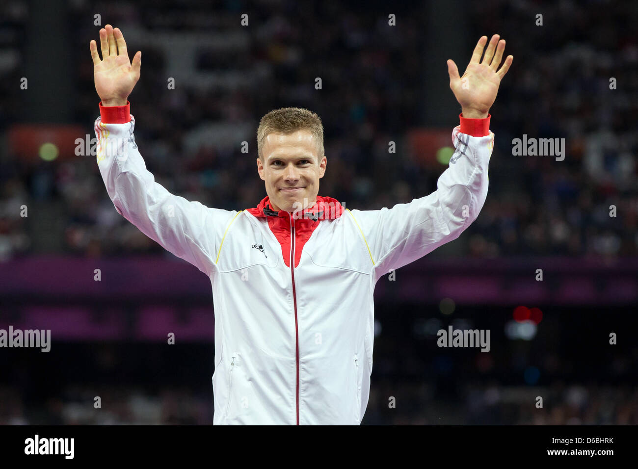 Gold medalist Markus Rehm of Germany celebrates after the men's long ...