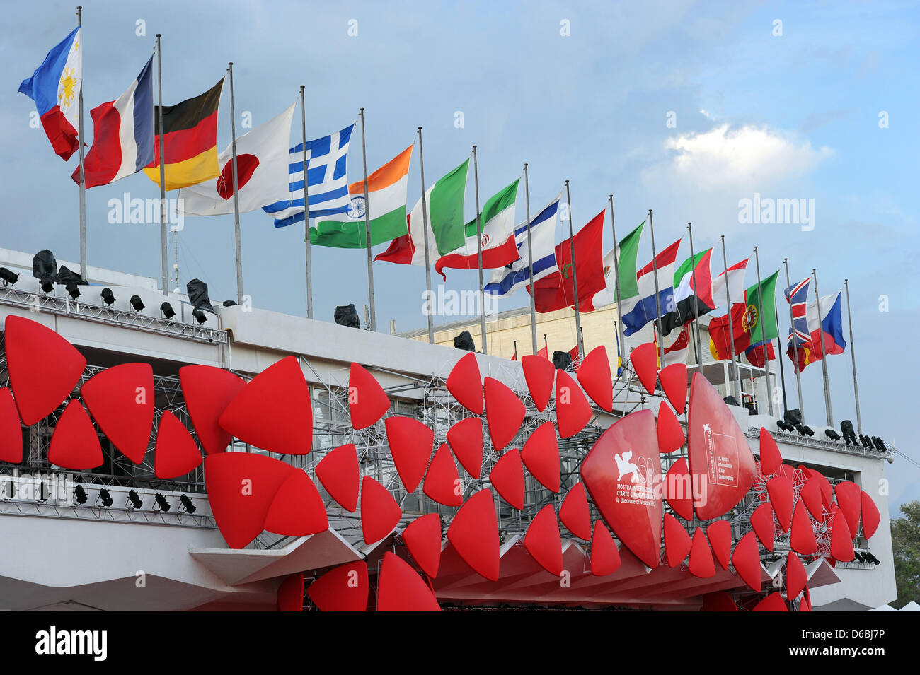 Several national flags are posted at the Palazzo del Cinema at the ...
