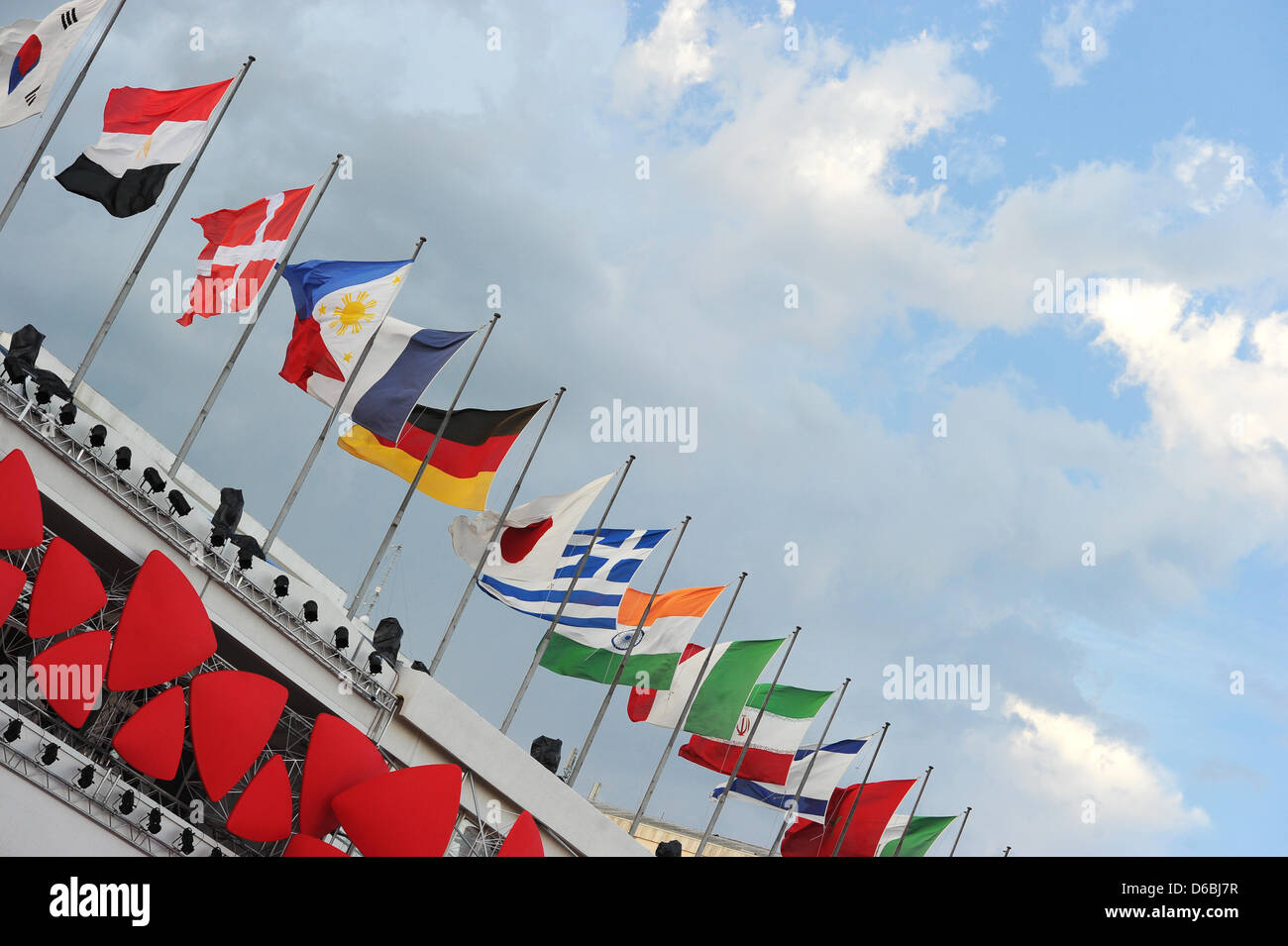 Several national flags are posted at the Palazzo del Cinema at the ...